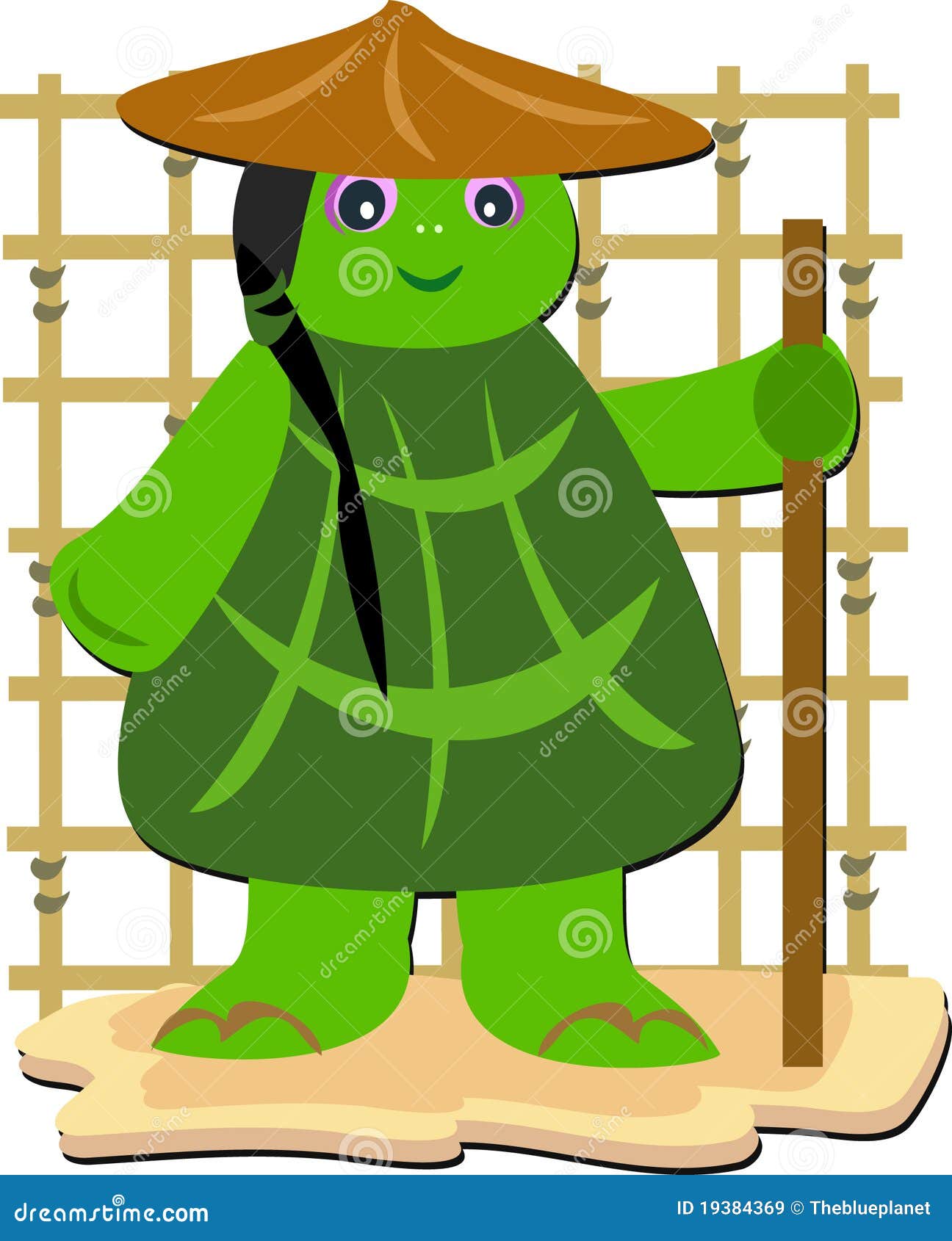 Turtle Monk with a Stick stock vector. Illustration of walking - 19384369