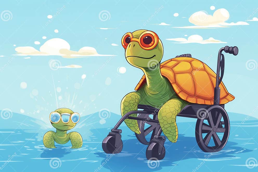 Turtle with Motor Disability in the Water Stock Illustration ...