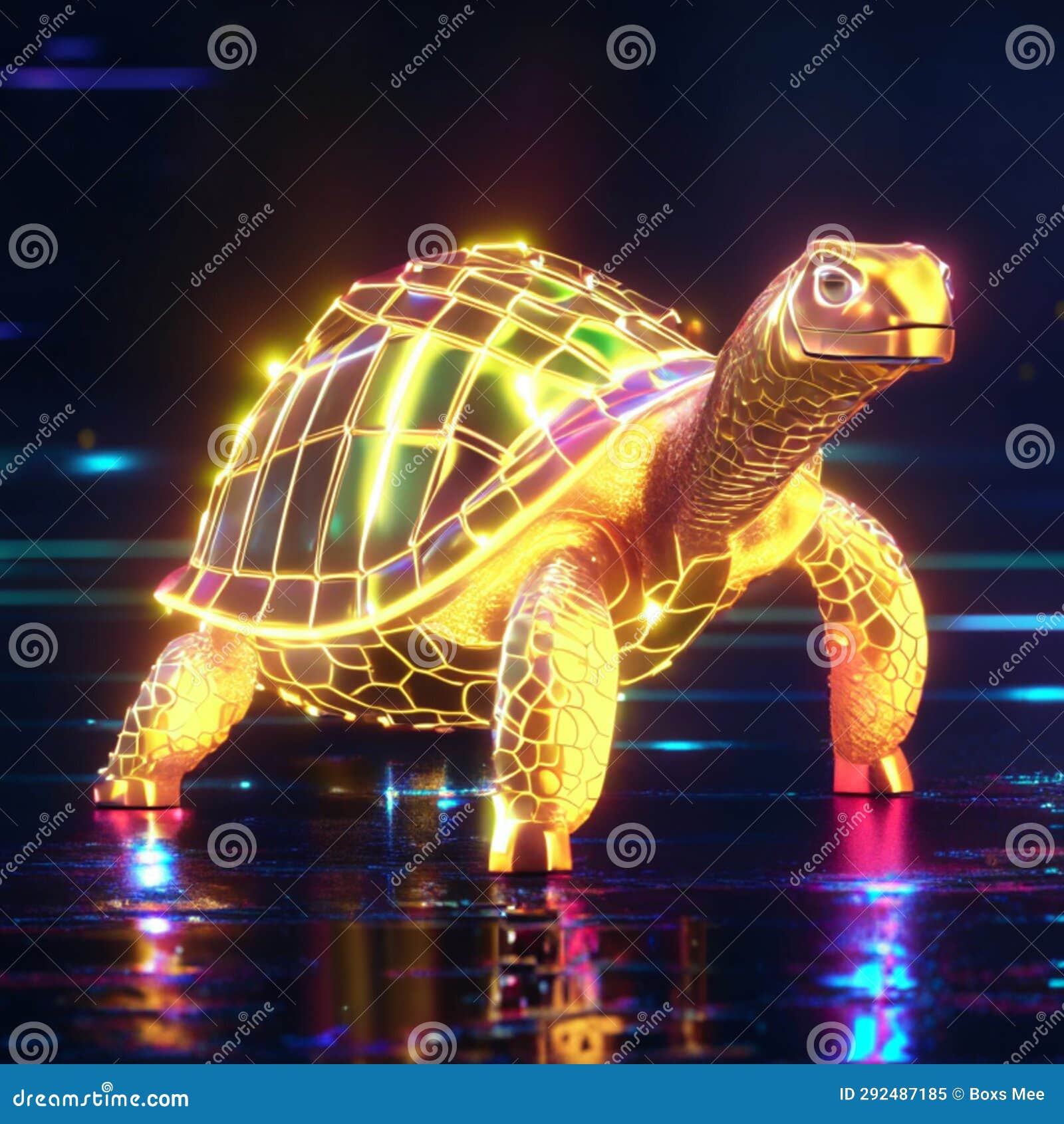 Turtle in Neon Light. 3d Rendering, 3d Illustration Stock Illustration ...