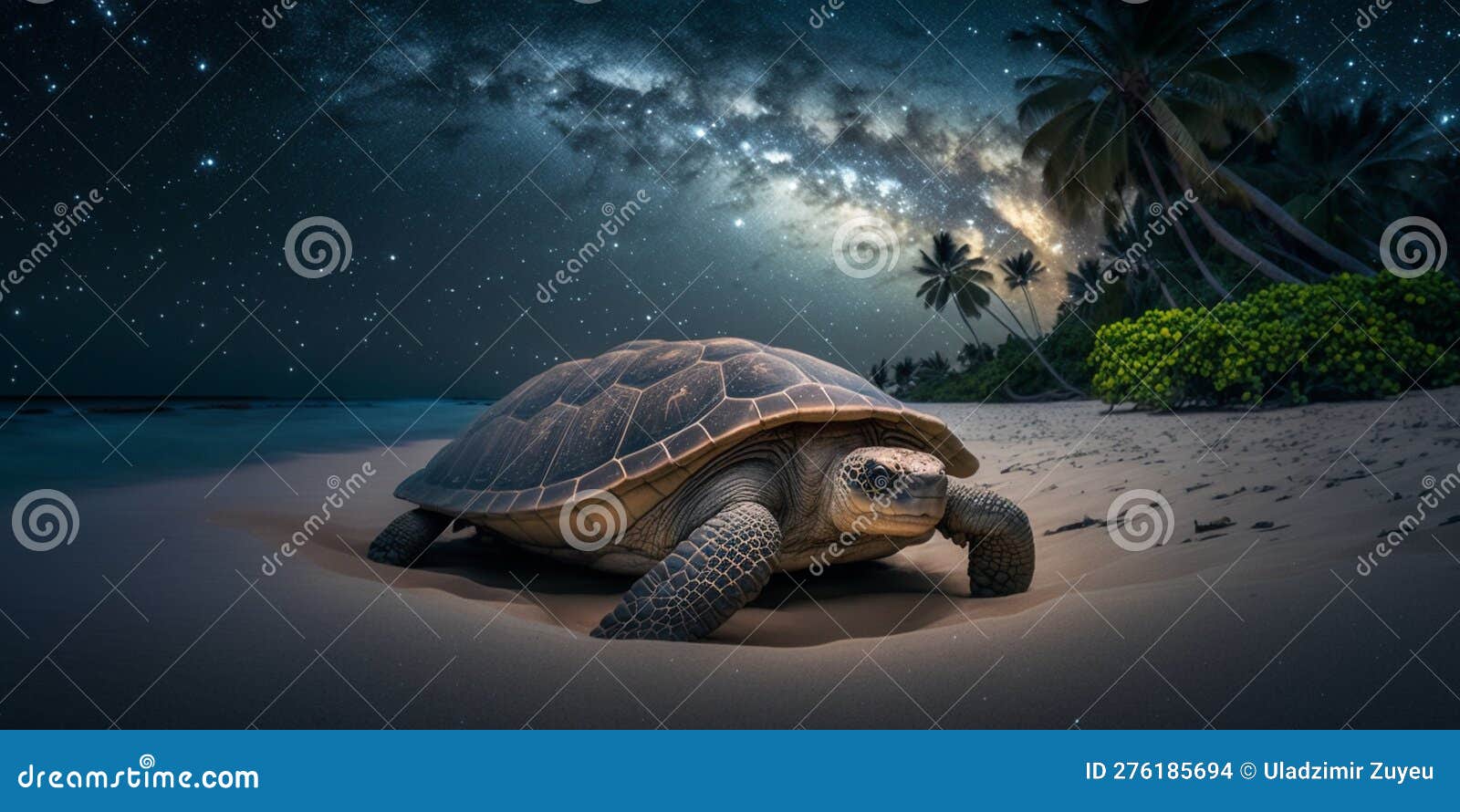 Sea Turtle On Night Sky Royalty-Free Cartoon | CartoonDealer.com #85616072