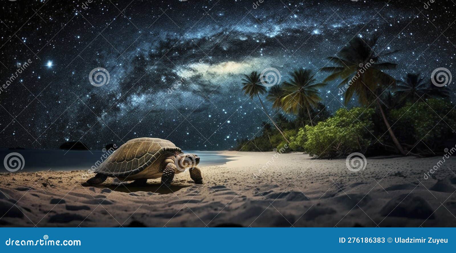 Turtle on the Night Beach. Created with Generative Ai Technology Stock ...