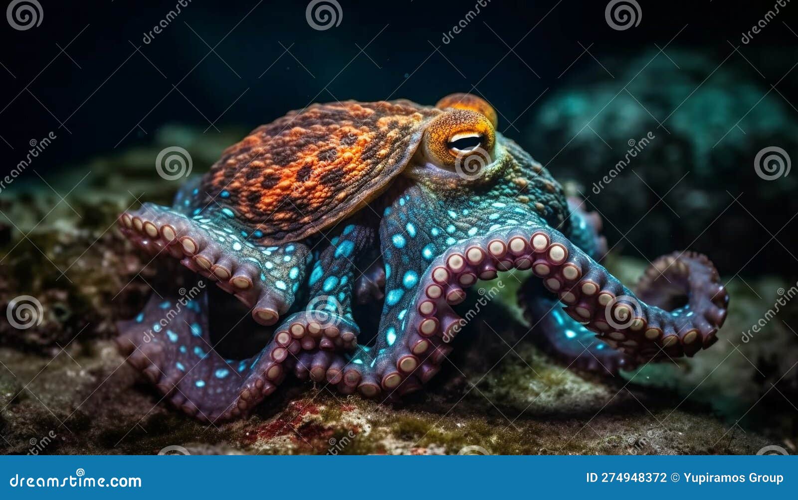 Turtle and Octopus Swim in Tropical Reef Generated by AI Stock ...
