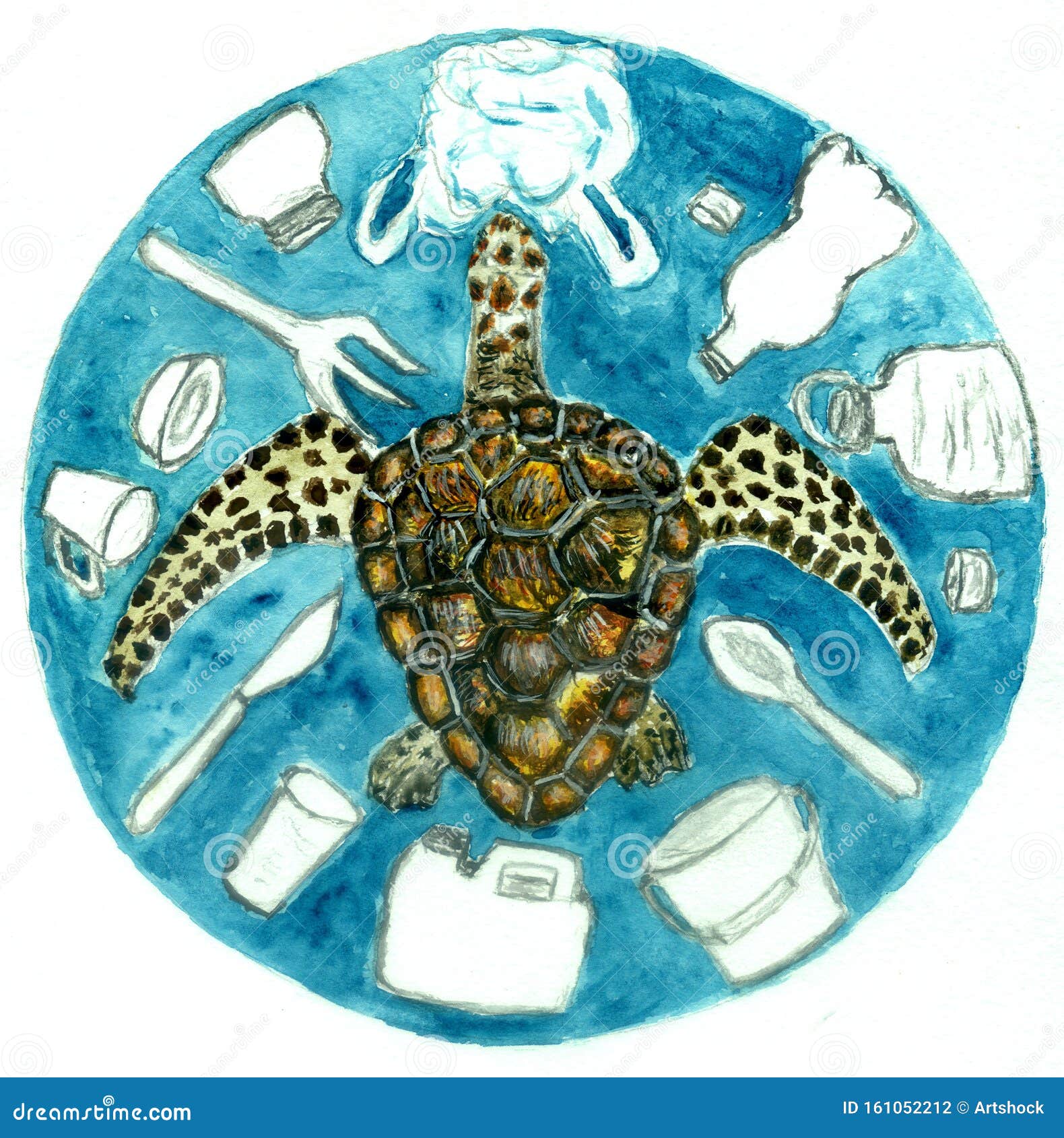 Turtle and plastic art stock illustration. Illustration of marine ...