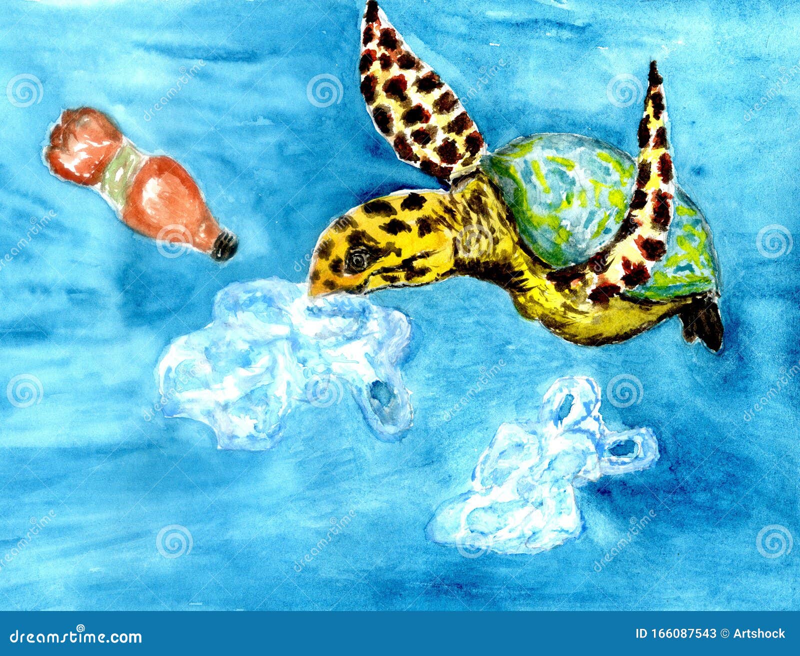 Turtle and plastic art stock illustration. Illustration of ecological ...
