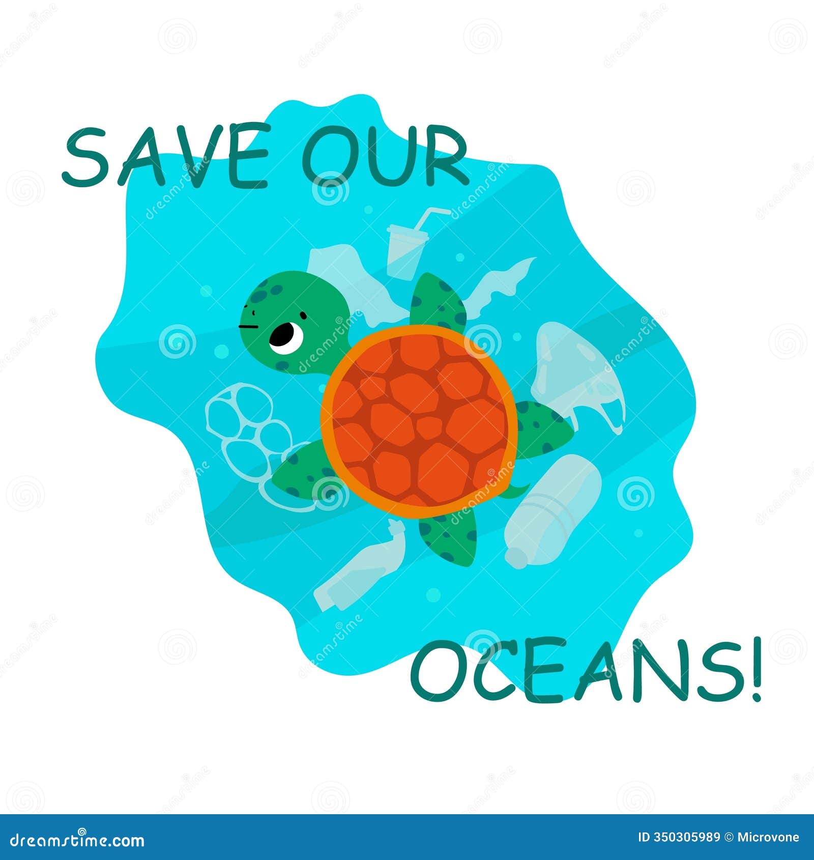 Turtle and Plastic Pollution. Save Ocean Concept with Tiny Turtle in ...