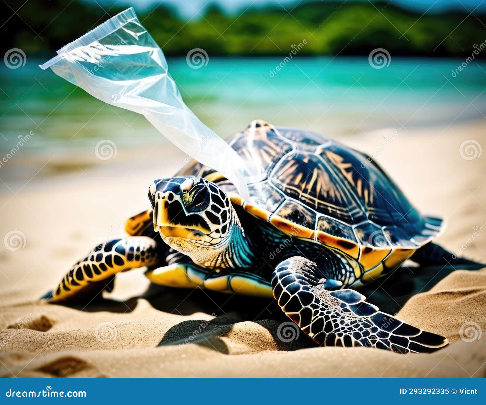 Turtle with plastic trash. stock illustration. Illustration of nature ...