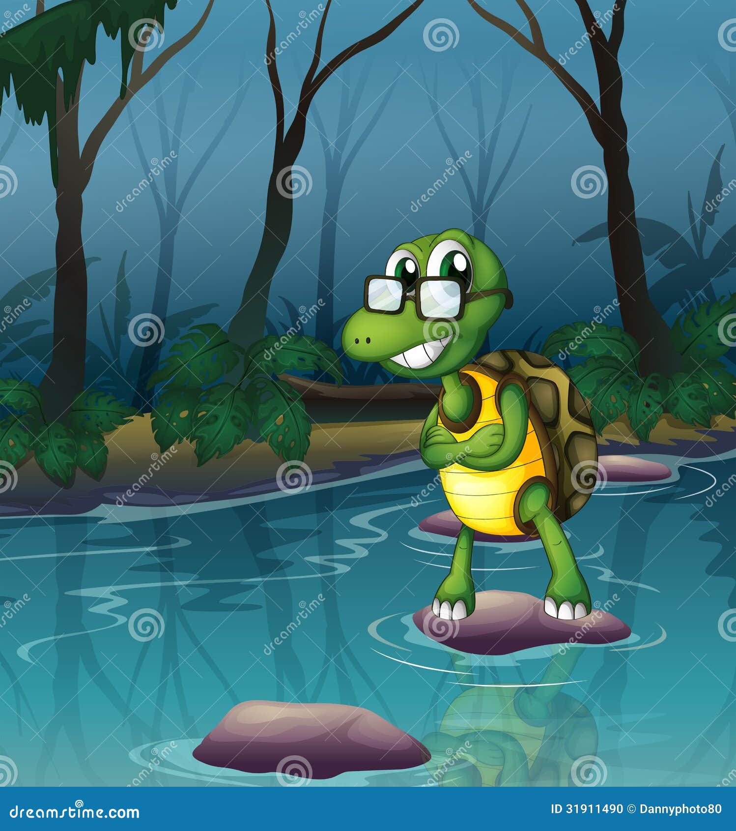 A turtle in the pond stock vector. Illustration of glasses - 31911490