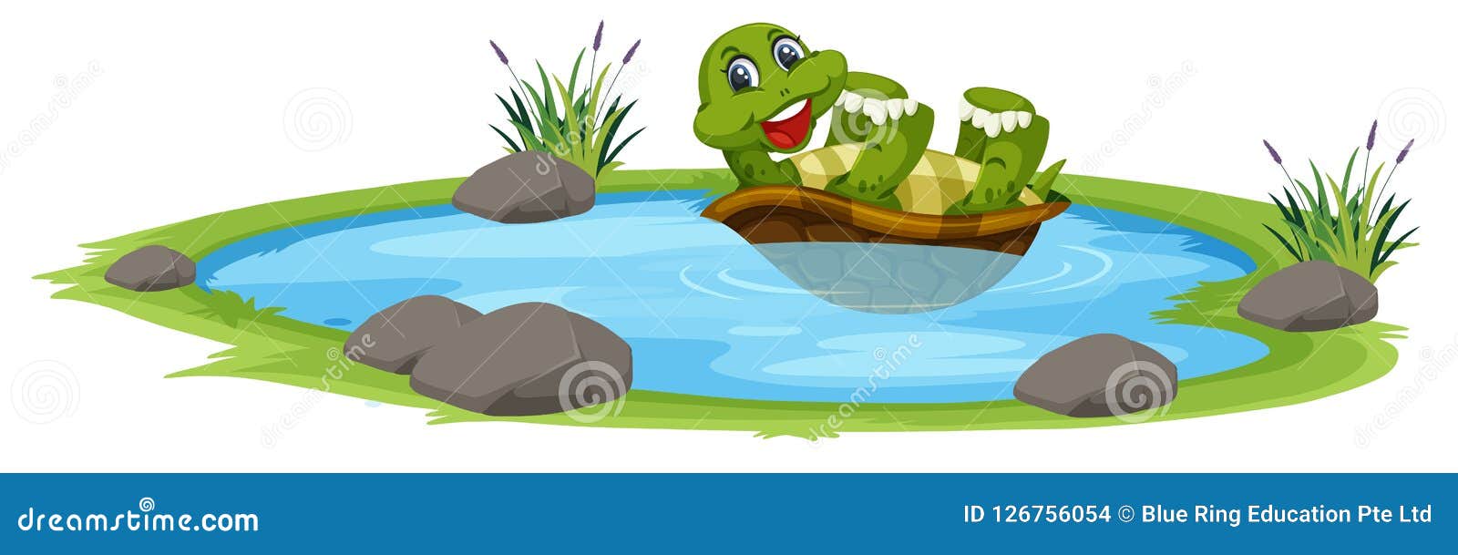 Turtle in the pond stock vector. Illustration of cartoon - 126756054