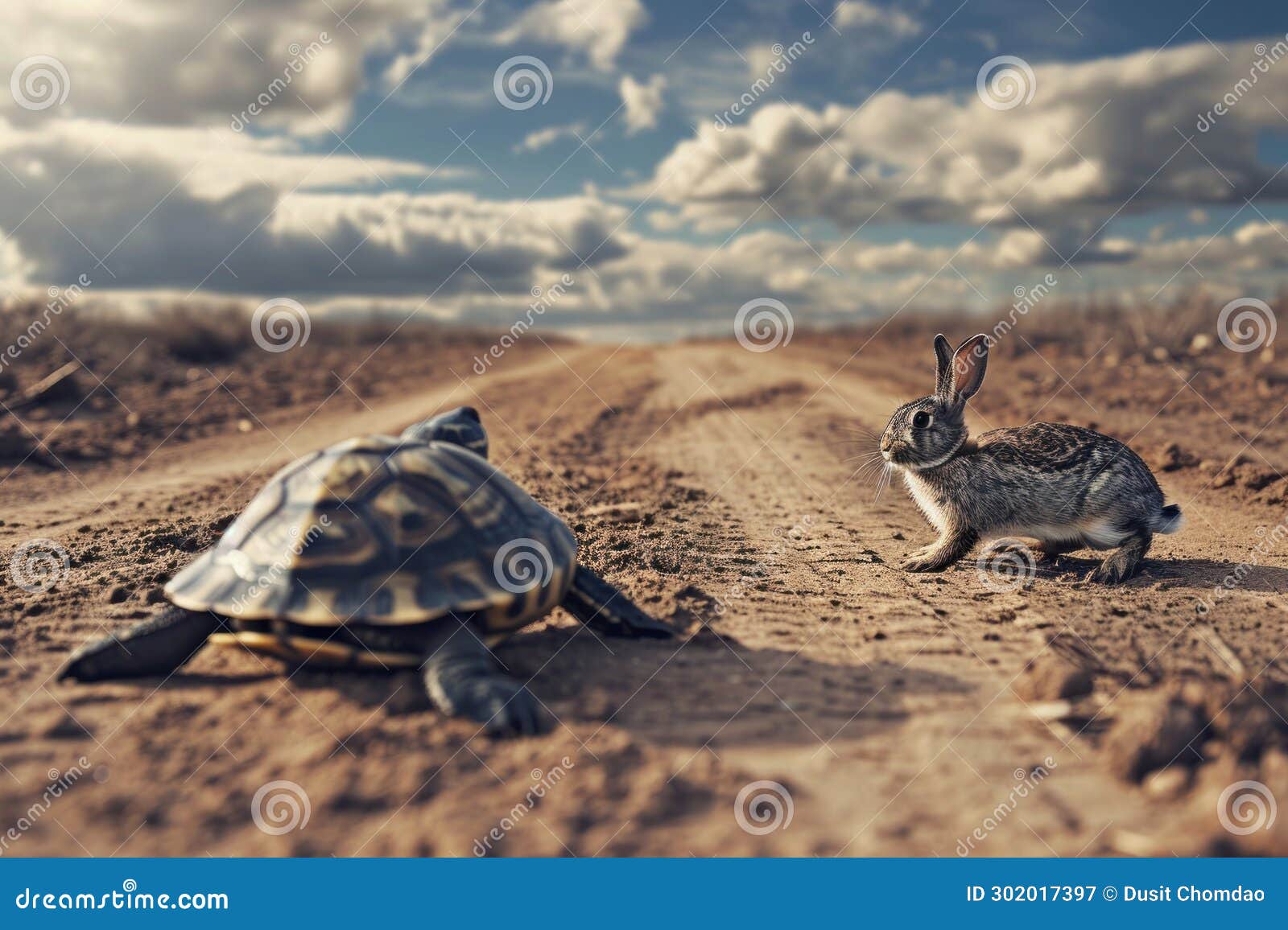 Turtle and Rabbit on Race Track. Concept Compete for Success Stock ...