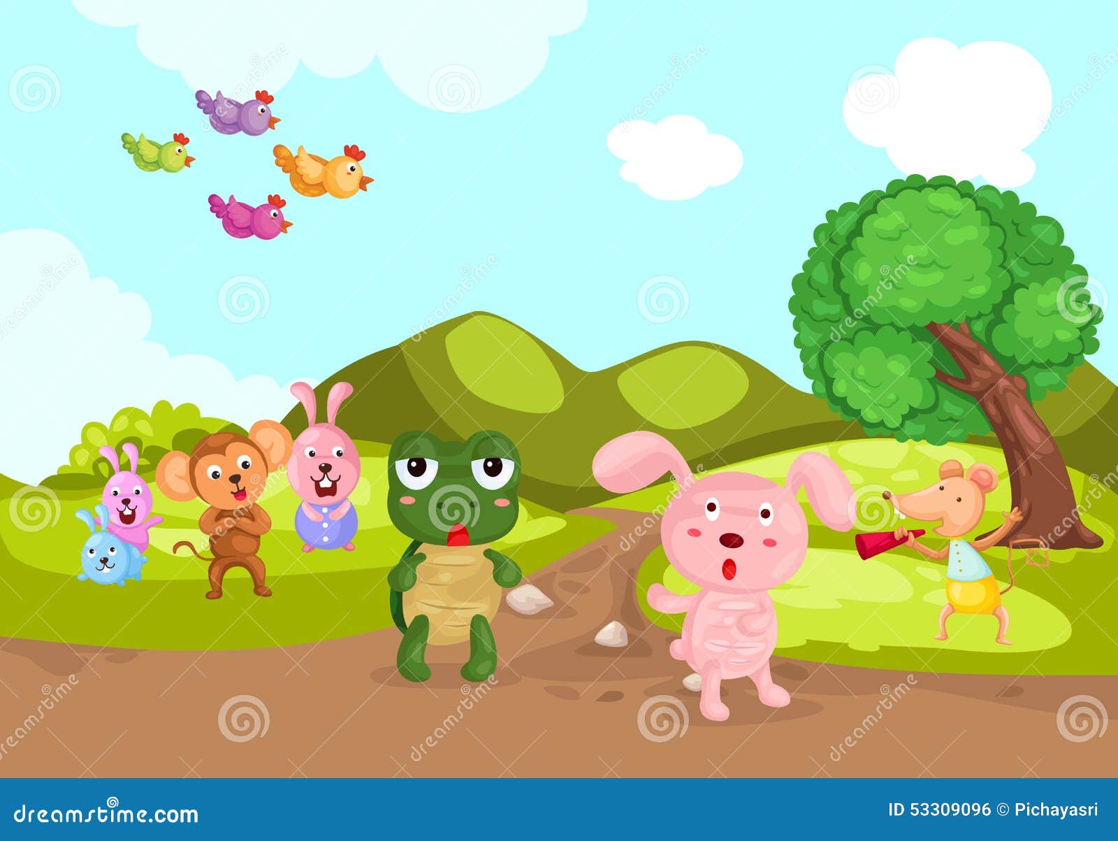 Turtle and rabbit racing stock vector. Illustration of animal - 53309096