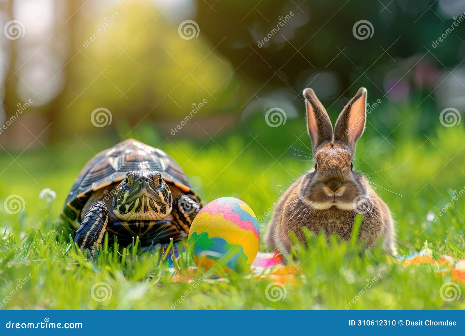 Turtle and Rabbit on Racing Track Easter Theme. Generative AI Stock ...