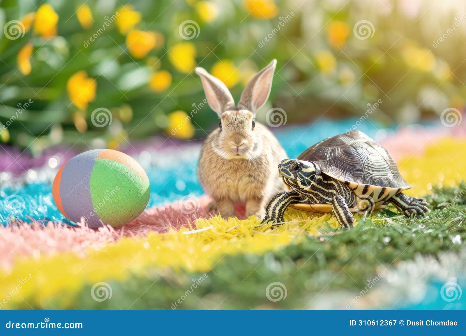 Turtle and Rabbit on Racing Track Easter Theme. Generative AI Stock ...