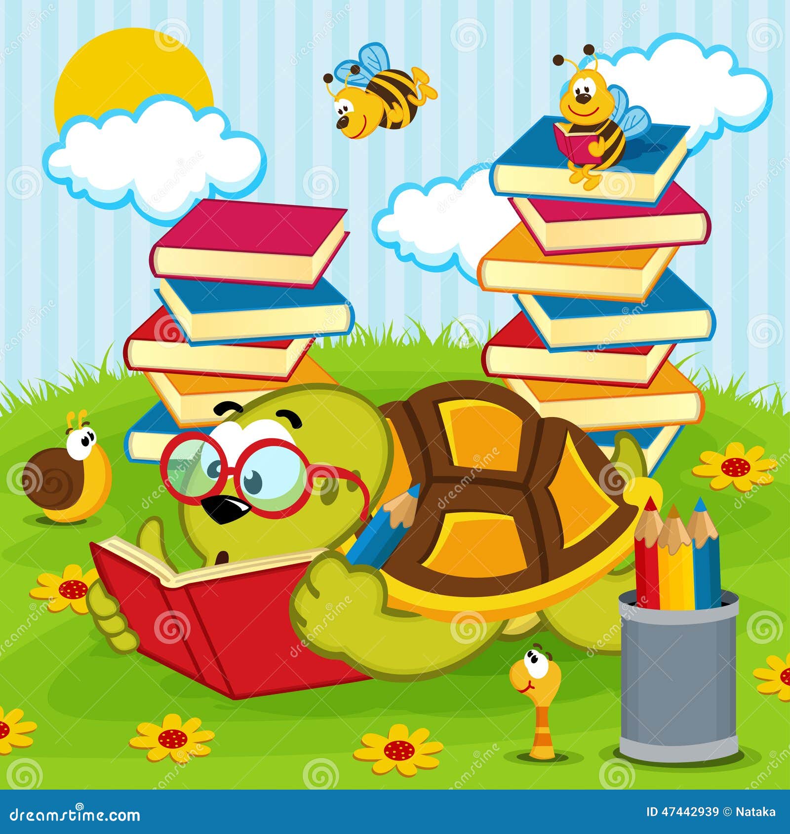 Turtle reading book stock vector. Illustration of study - 47442939