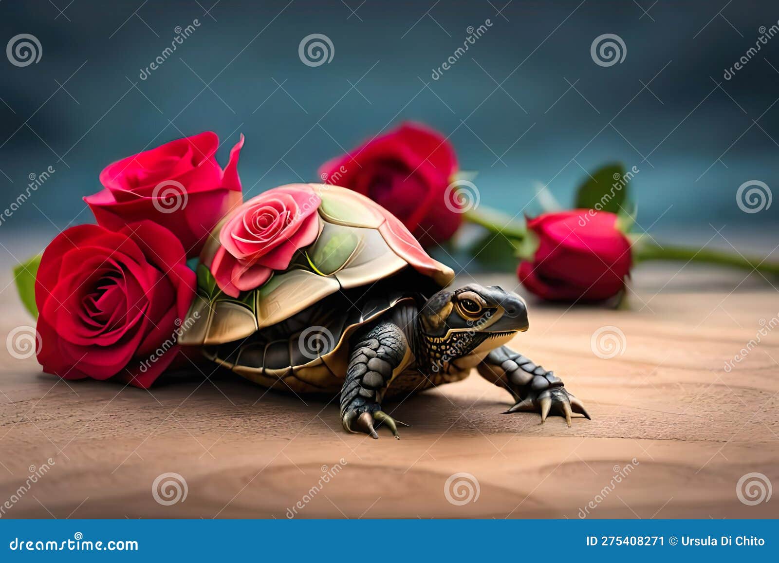 Turtle with red roses stock illustration. Illustration of green - 275408271