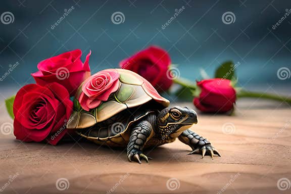Turtle with red roses stock illustration. Illustration of green - 275408271