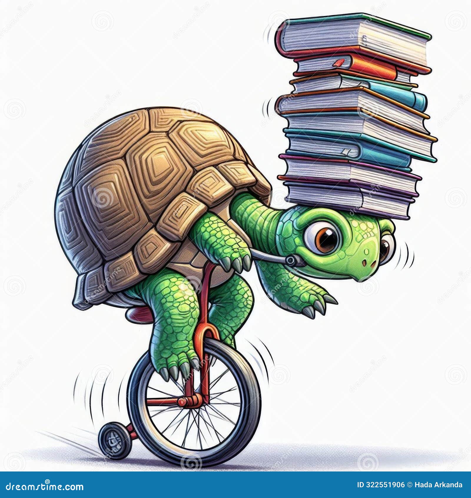 A Turtle Riding a Unicycle, Balancing a Stack of Books on Its Head ...