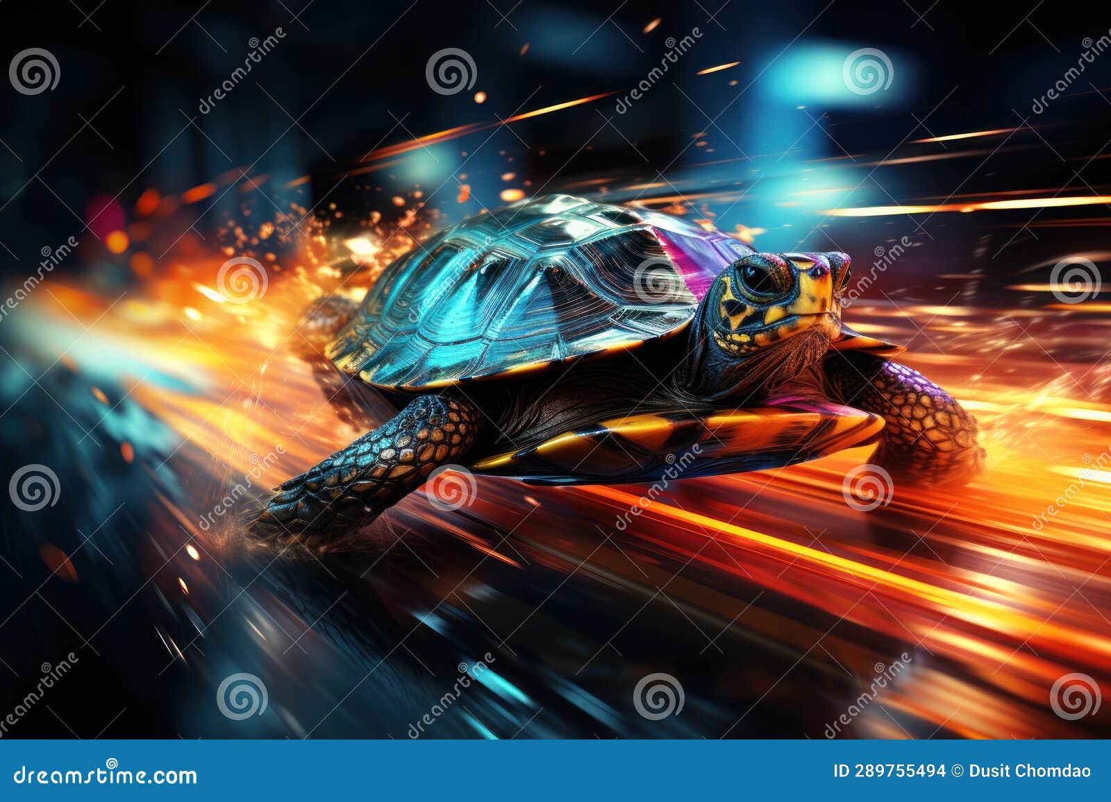 Turtle that Runs at the Speed of Light. Generative AI Stock Photo ...