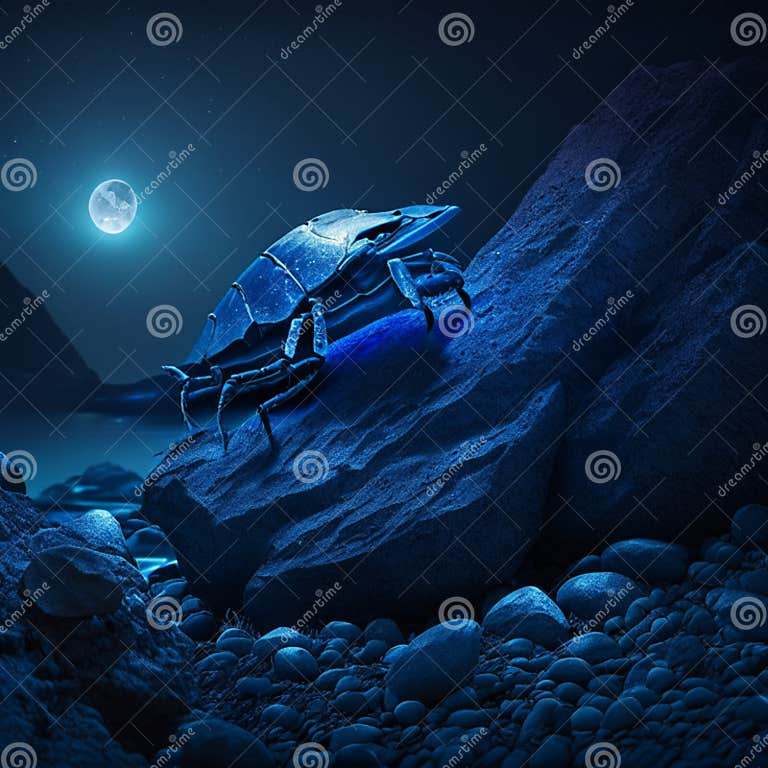 Turtle in the Sea at Night. 3d Rendering. Computer Digital Drawing ...