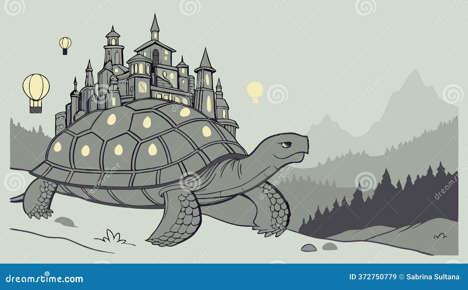 Turtle Building Sandcastle Coloring Page For Kids Vector Illustration ...