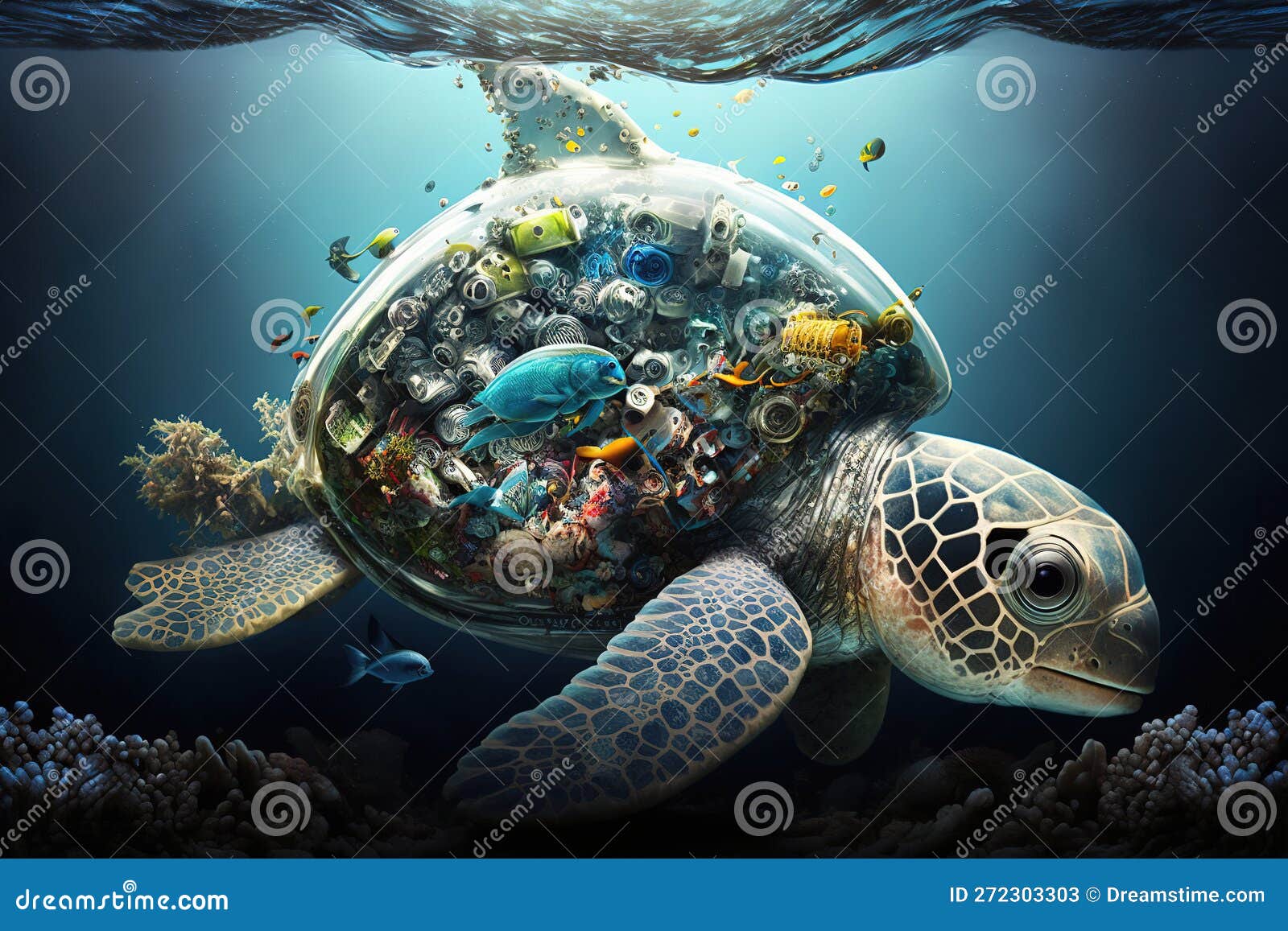 Turtle Shell Made of Plastic Waste, Representing Ocean Pollution Stock ...