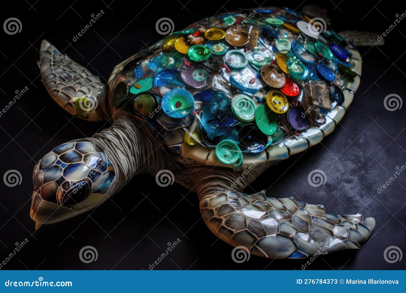 Turtle with Shell of Plastic Caps and Garbage, World Ocean Pollution ...
