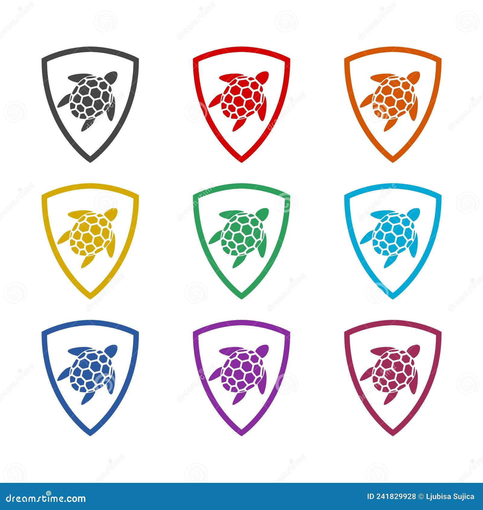 Turtle Shield Icon or Logo, Color Set Stock Vector - Illustration of ...
