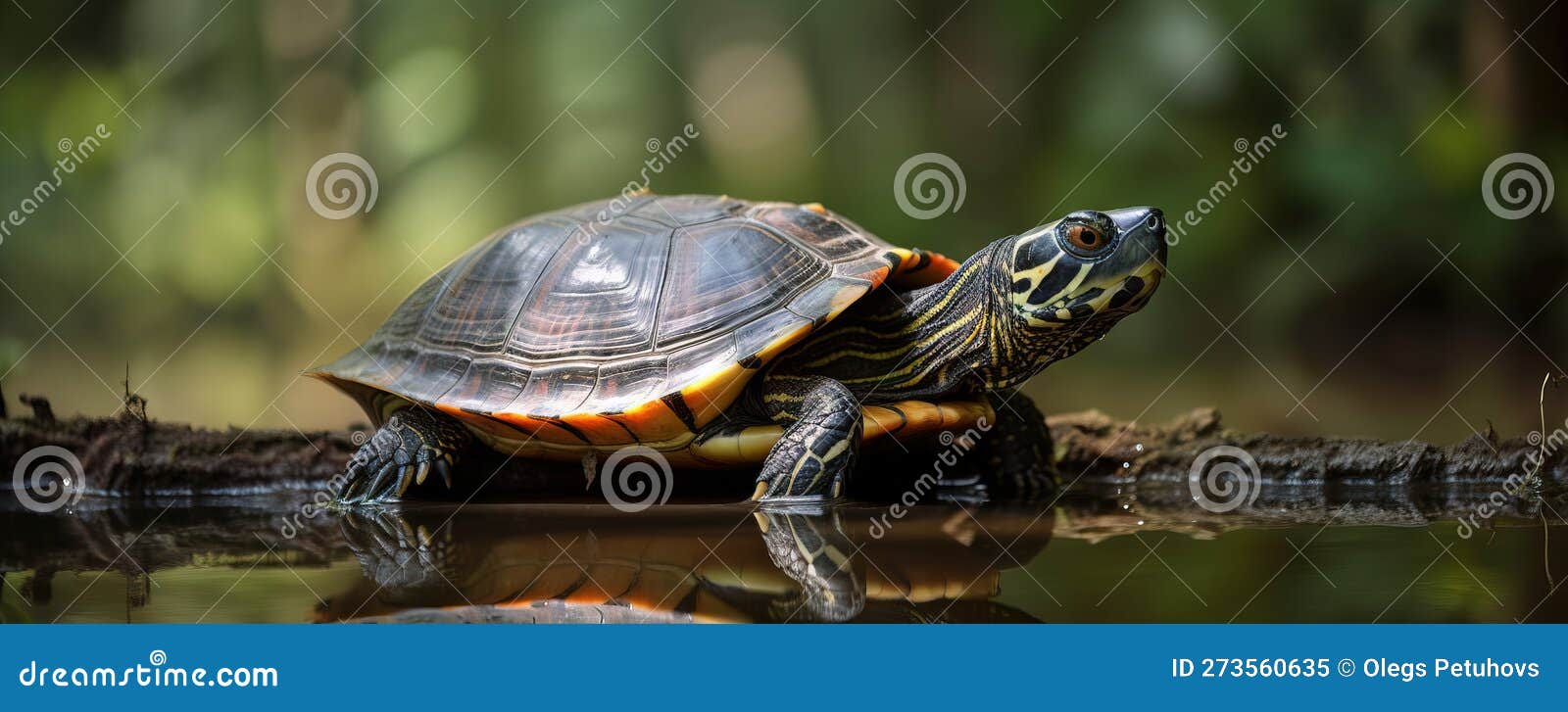 A Turtle is Sitting on a Log in the Middle of the Water and is Looking ...