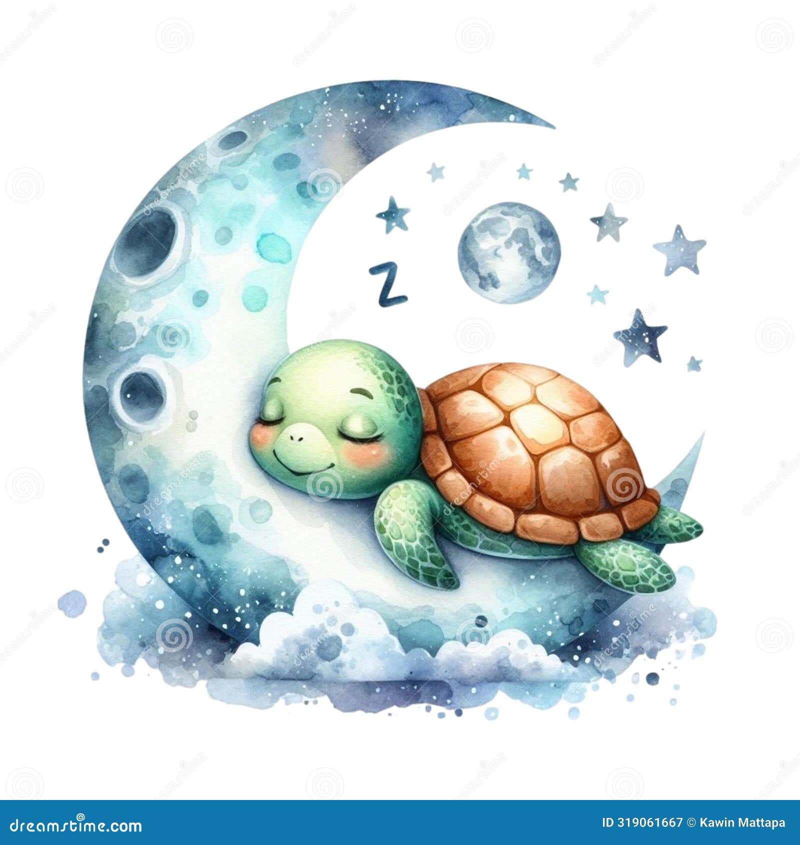 Turtle Sleeping on the Moon Stock Illustration - Illustration of turtle ...