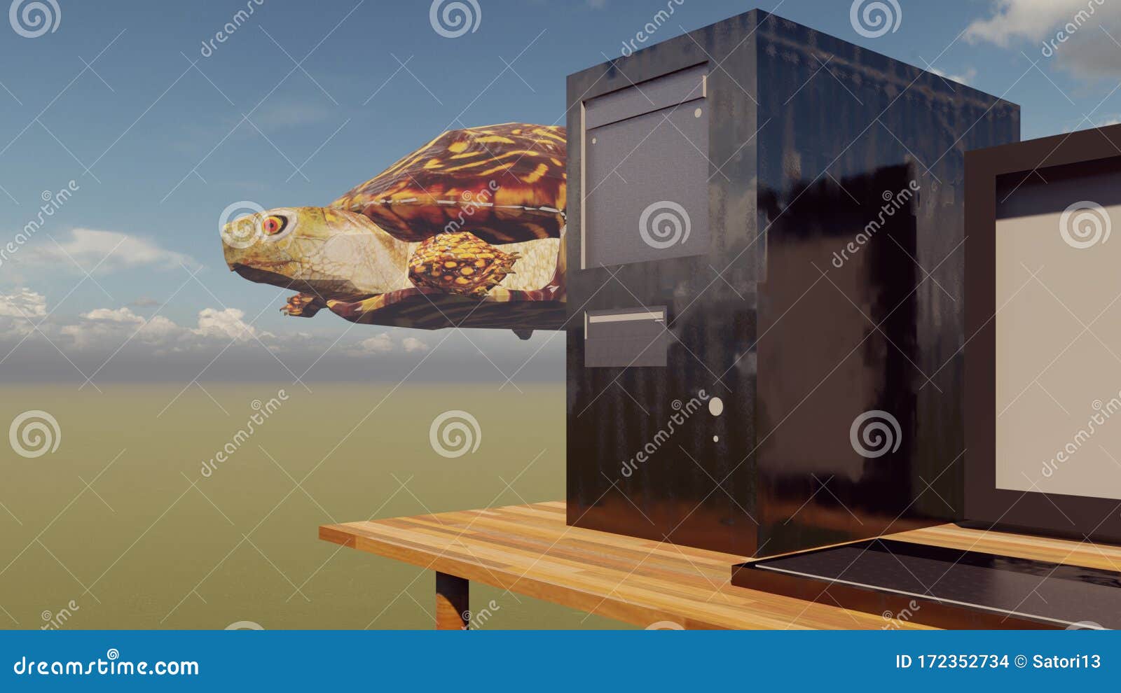 Turtle and Slow Computer with Keyboard, Slow Internet 3d Rendering ...