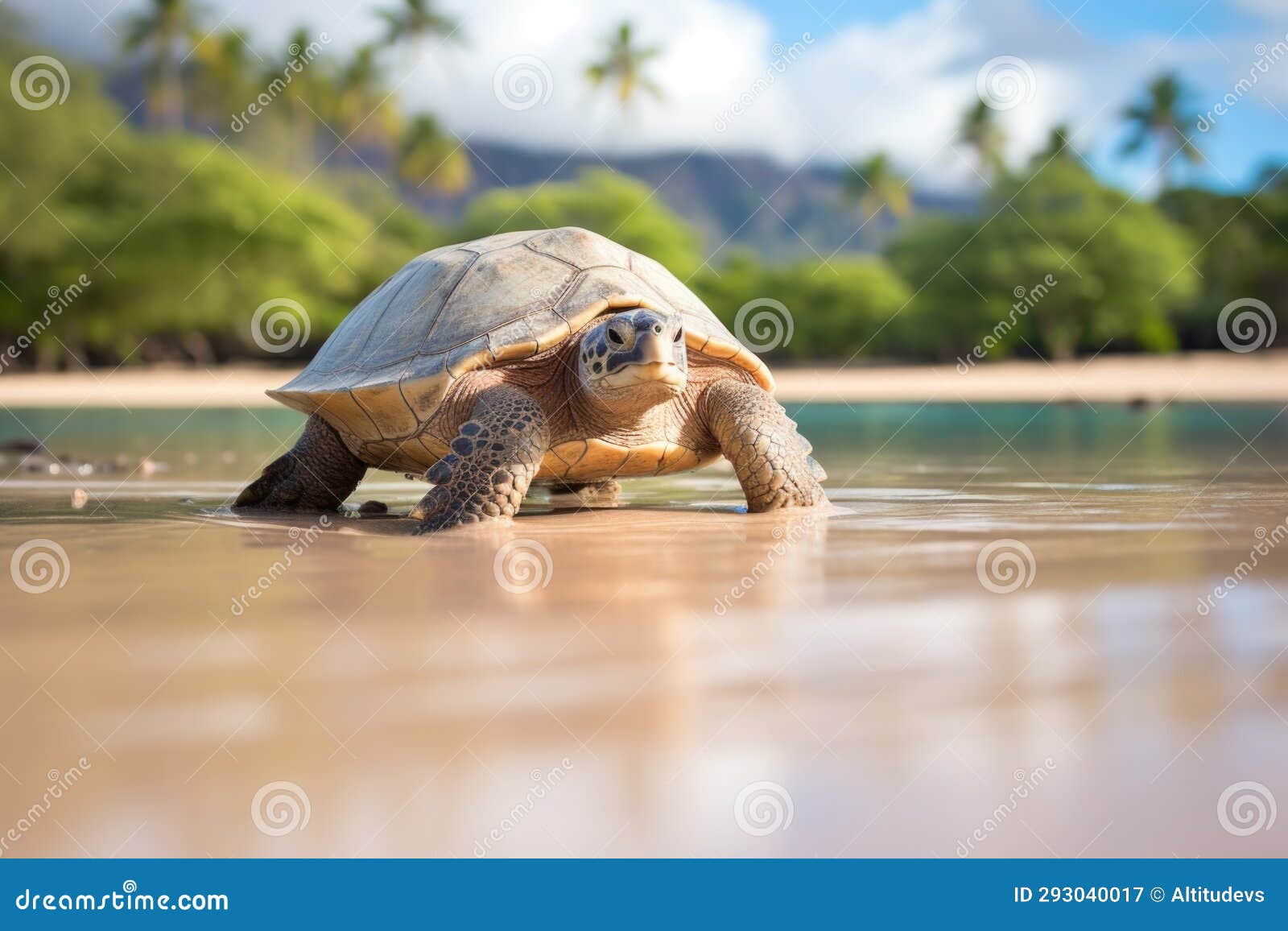 A Turtle Slowly Walking on a Sandy Beach Stock Image - Image of shell ...