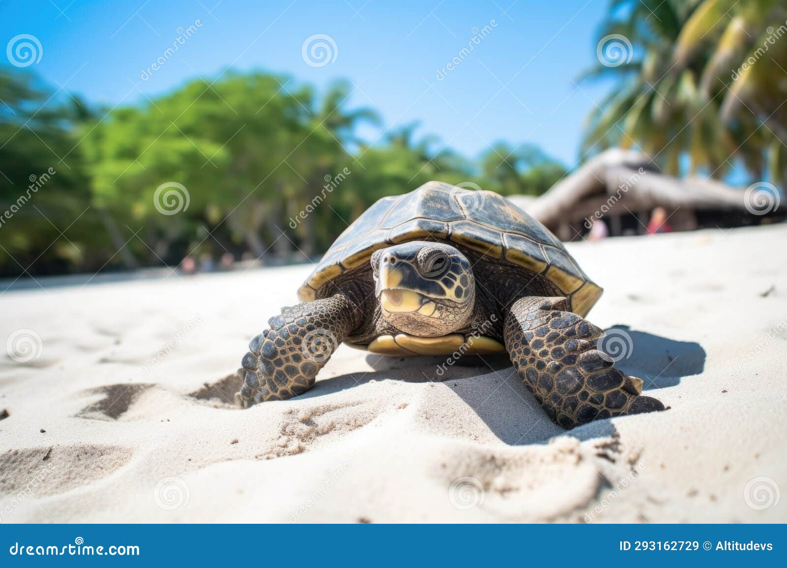 A Turtle Slowly Walking on a Sandy Beach Stock Image - Image of reptile ...