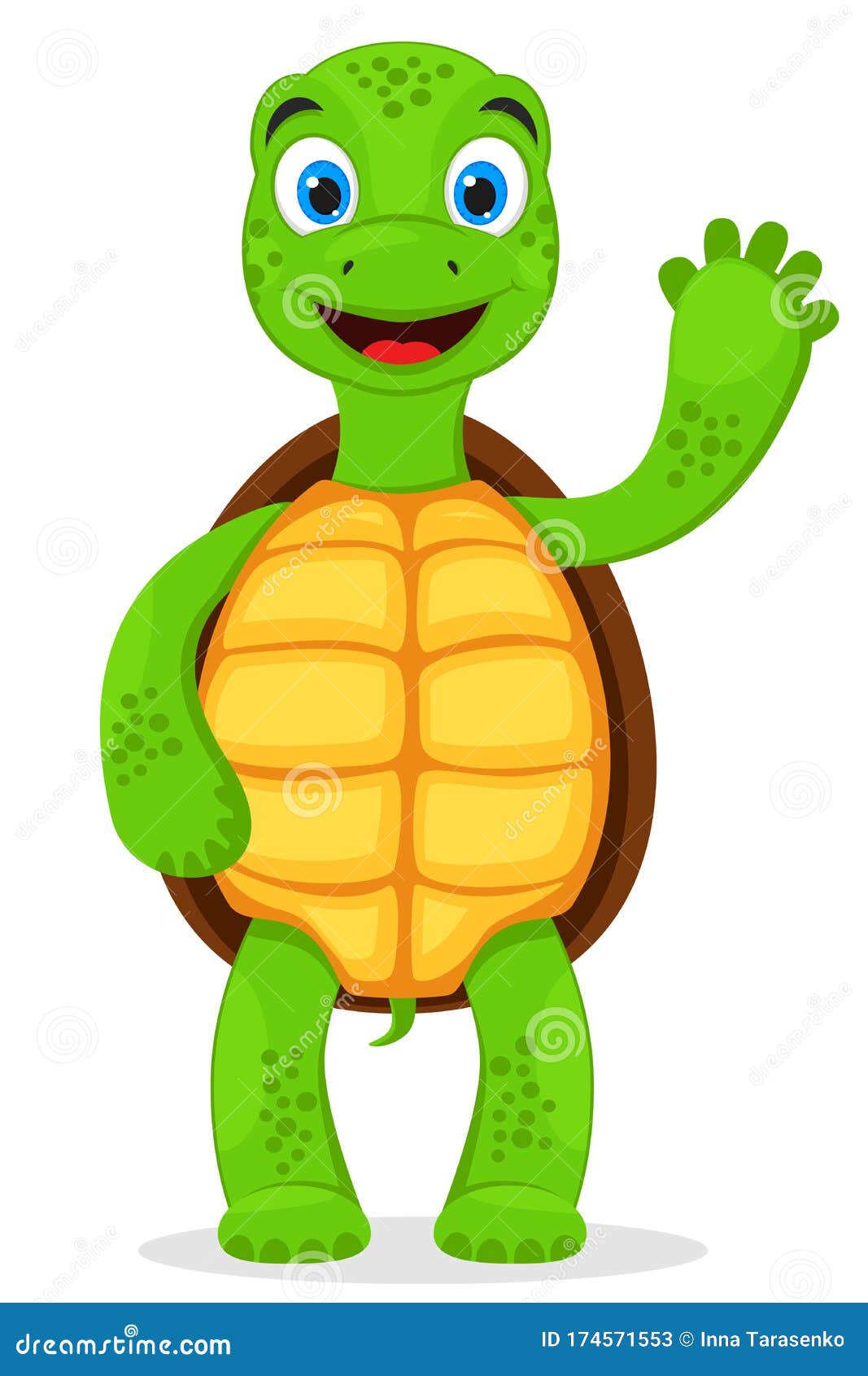 Turtle Stands On Its Hind Legs And Waves Affably. Character On A White ...