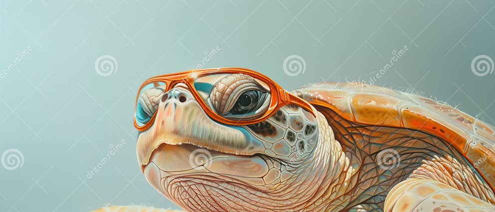 Turtle with a Sun Visor, Soft Light Studio, Closeup, Serene Expression ...