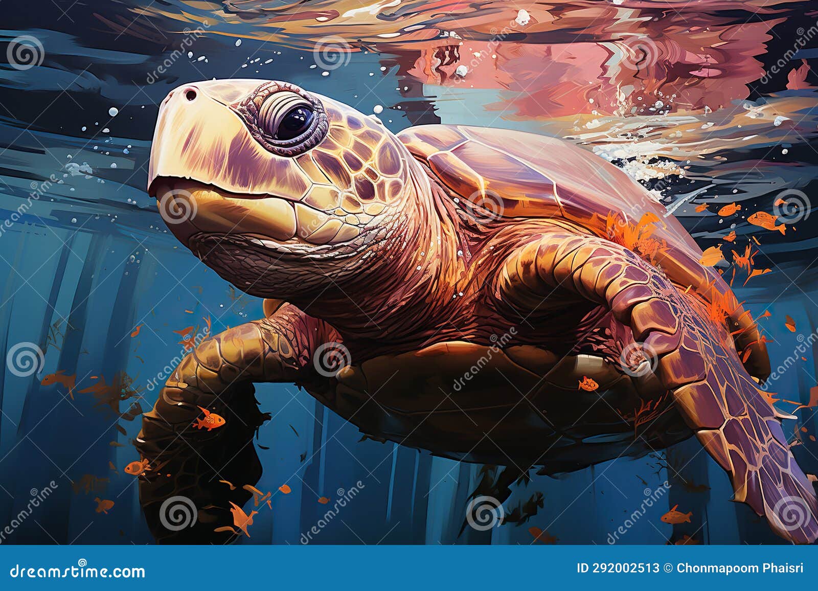 Turtle Swimming in the Sea. 3d Rendering. Computer Digital Drawing. AI ...