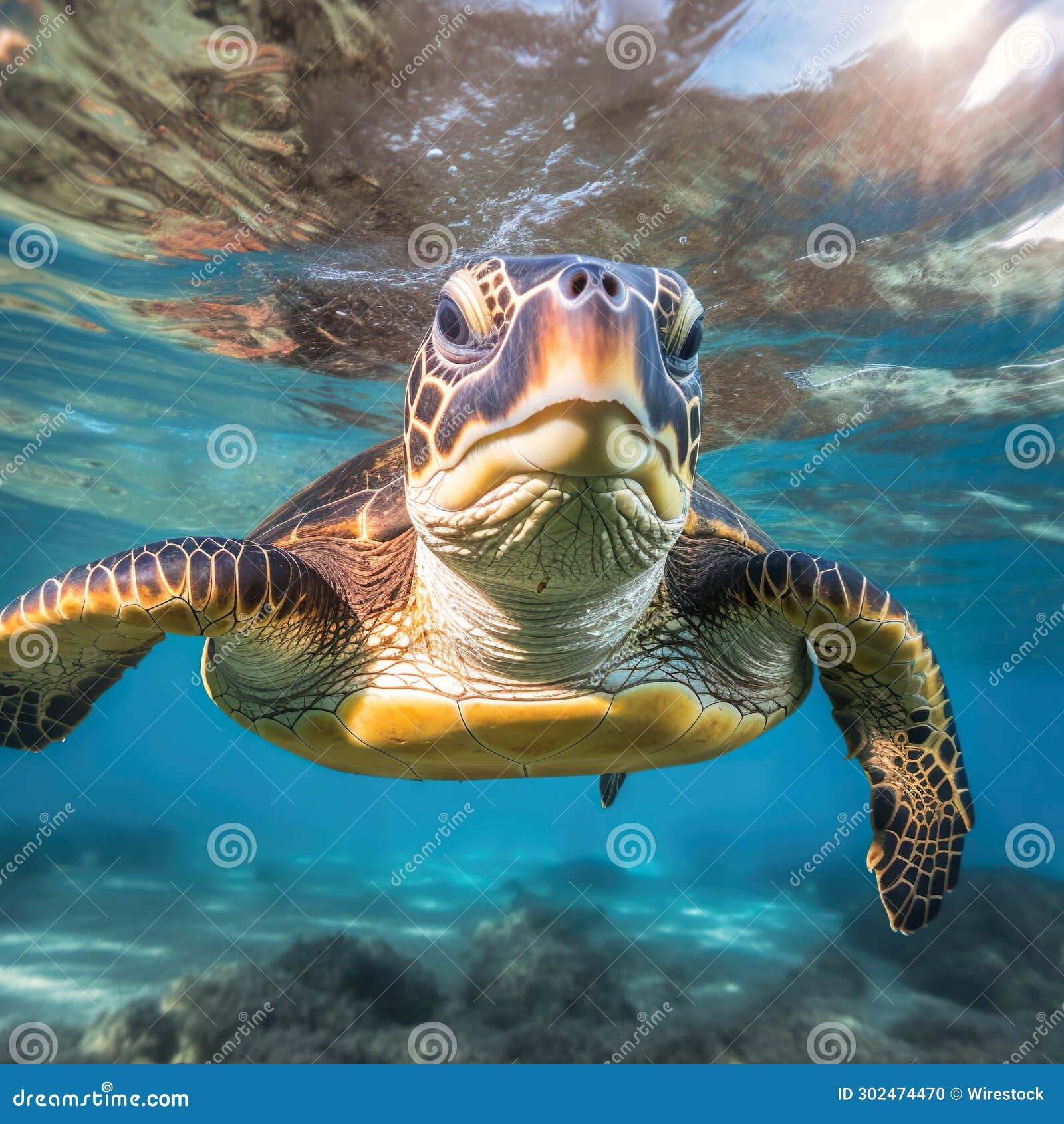 A Turtle Swimming Underneath the Water in Clear Water with Sunlight ...