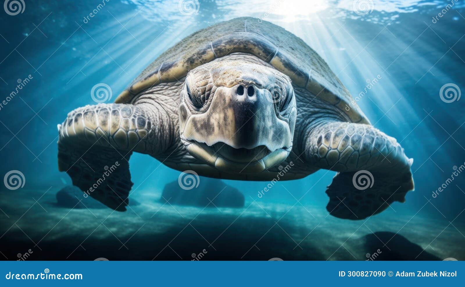 A Turtle Swimming Underwater with Sun Rays Stock Illustration ...