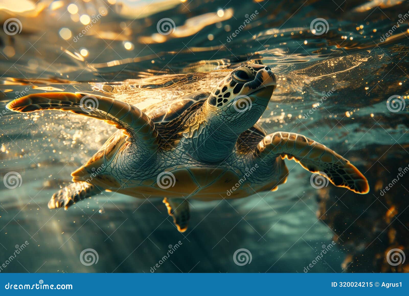 Turtle swimming in water stock illustration. Illustration of green ...