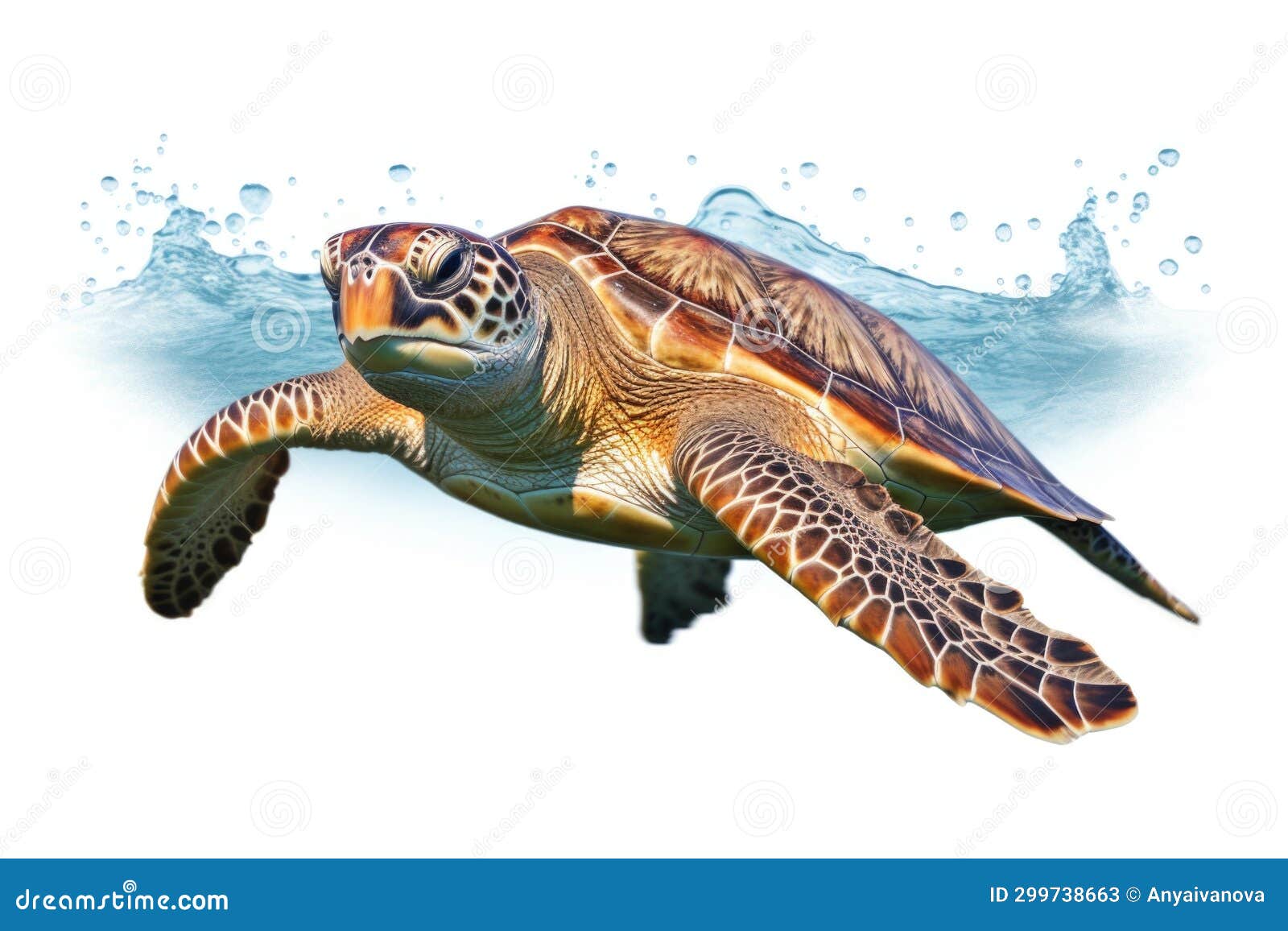 A Turtle Swimming in the Water with Bubbles Stock Illustration ...