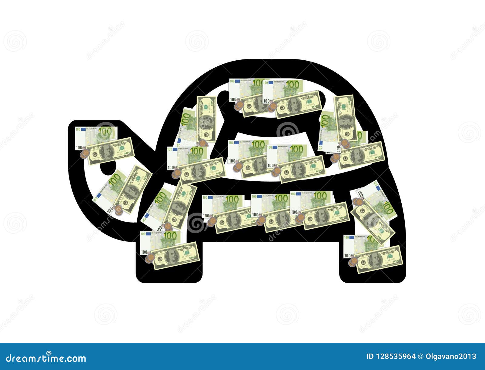 Turtle Covered with Money on White Background Stock Illustration ...