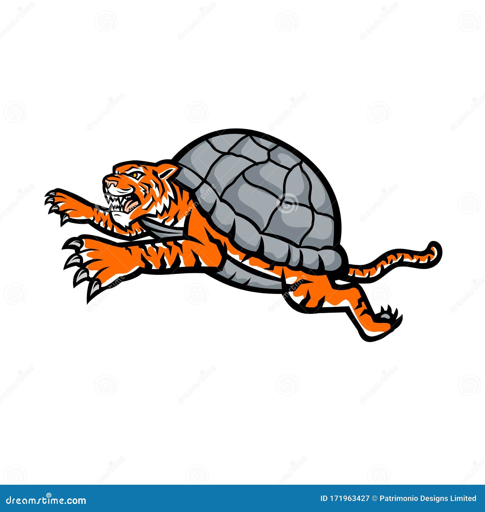 Turtle Tiger Leaping Side Black And White Vector Illustration ...