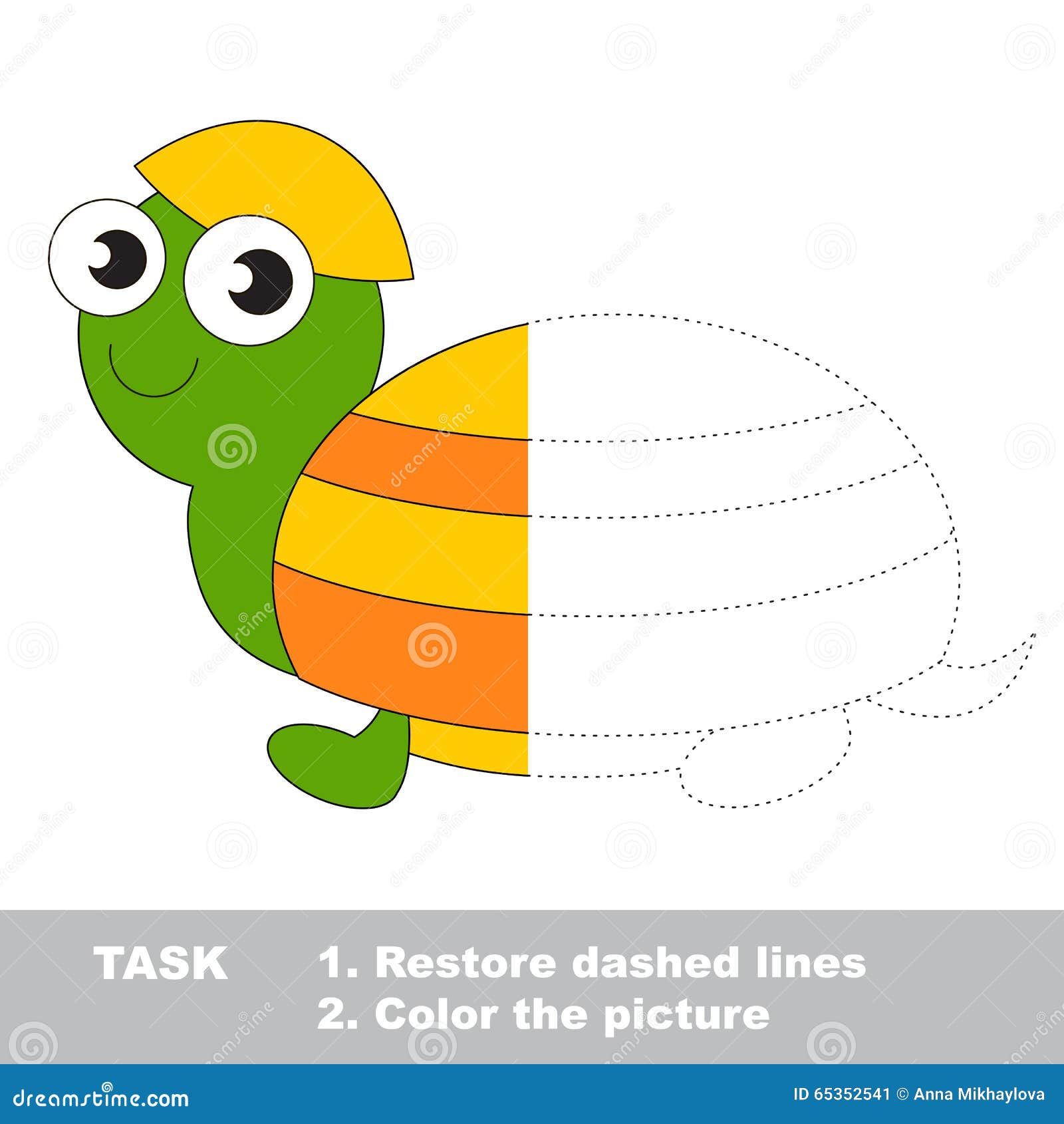 Turtle To Be Colored. Vector Trace Game. Stock Vector - Illustration of ...