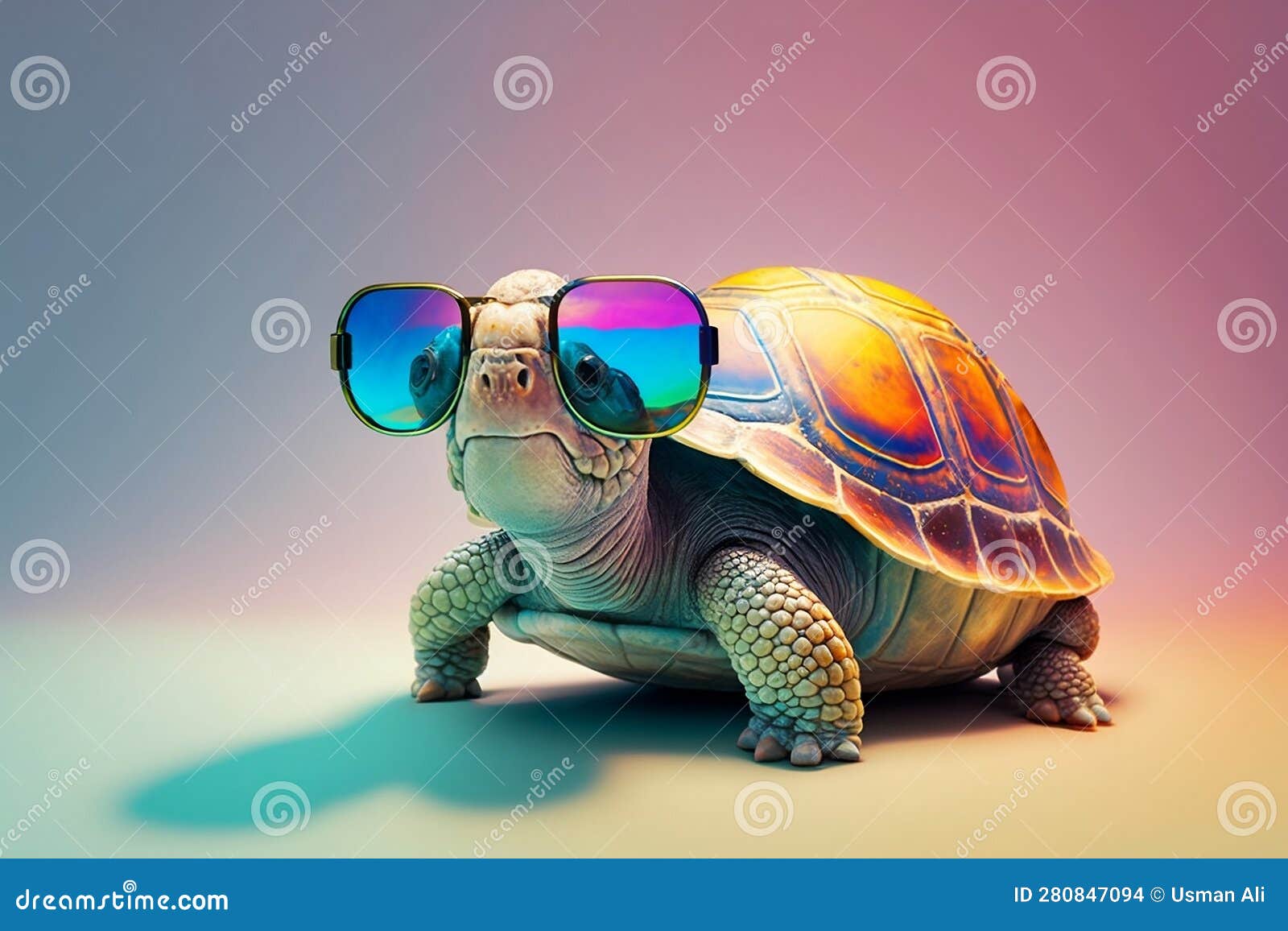 Turtle Tortoise Wearing Sunglasses, Isolated on Pastel Gradient ...