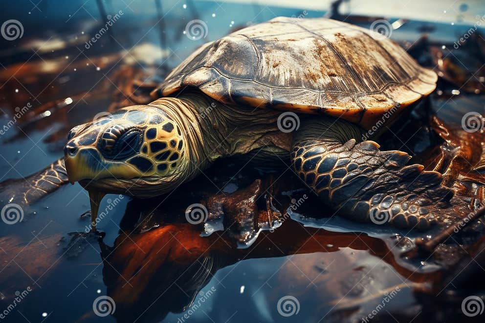 Turtle in Toxic Oil Pollution. Environmental Issues Concept Stock ...
