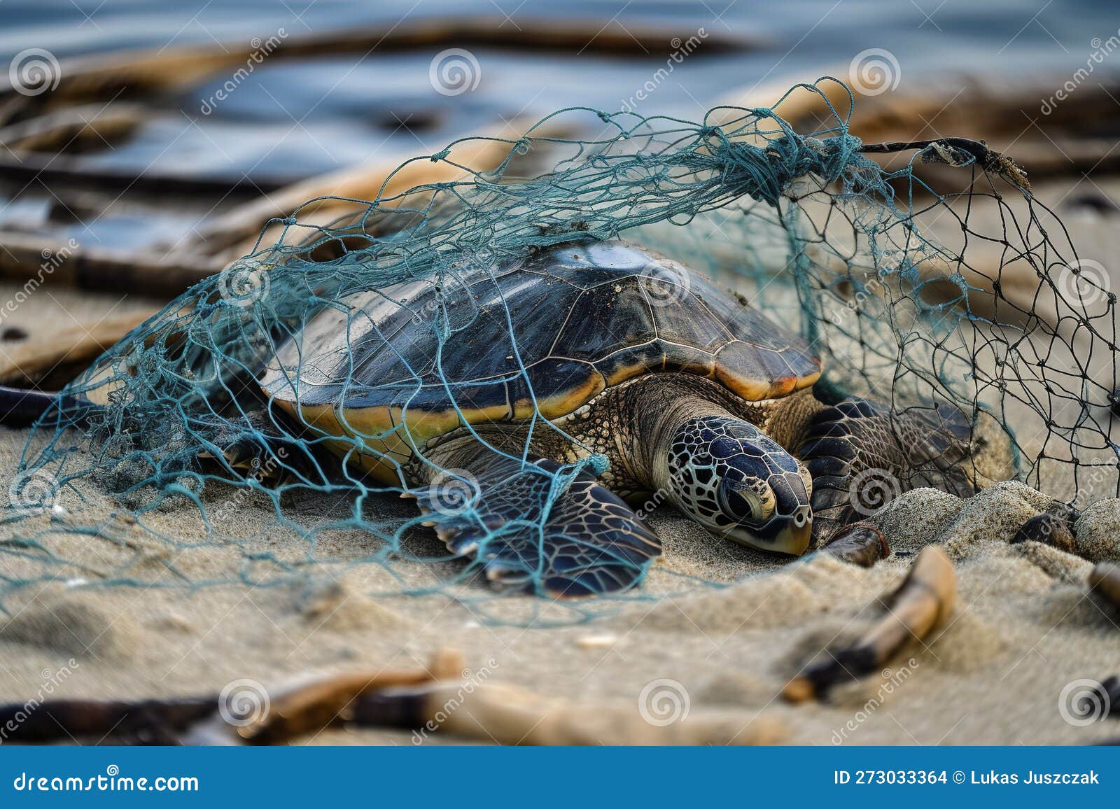 Turtle Trapped in Plastic Garbage Lying on the Beach. the Concept of an ...