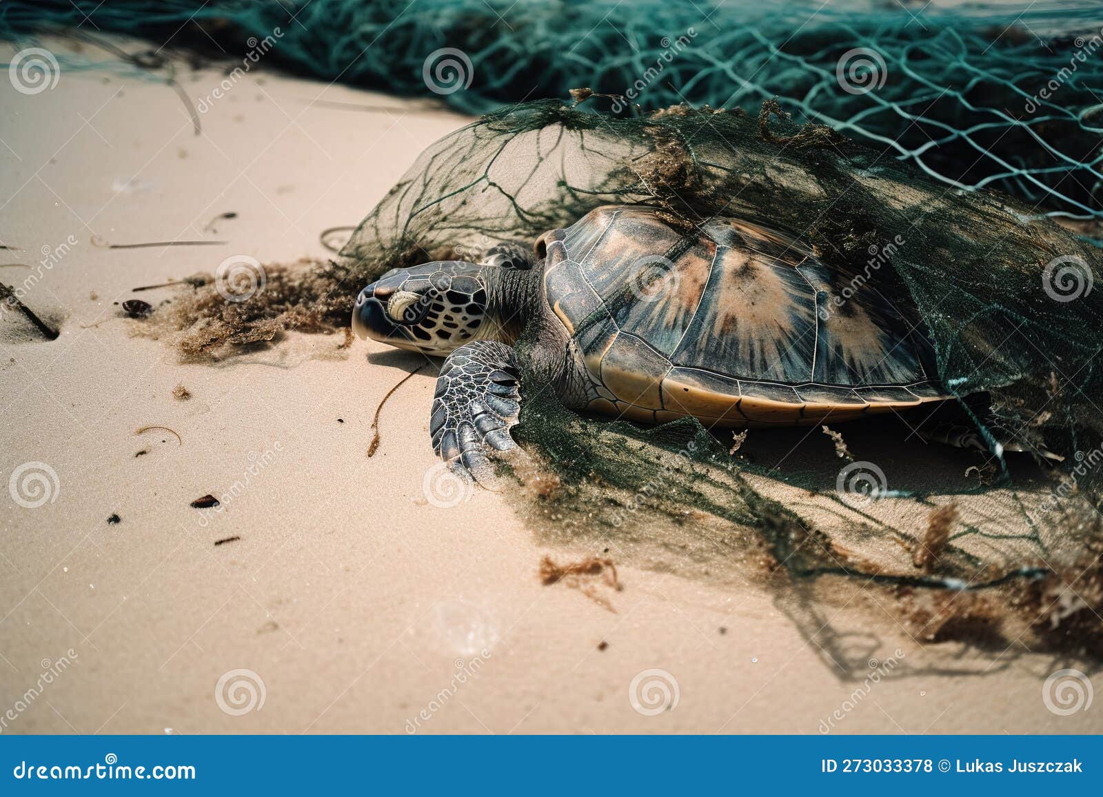 Turtle Trapped in Plastic Garbage Lying on the Beach. the Concept of an ...