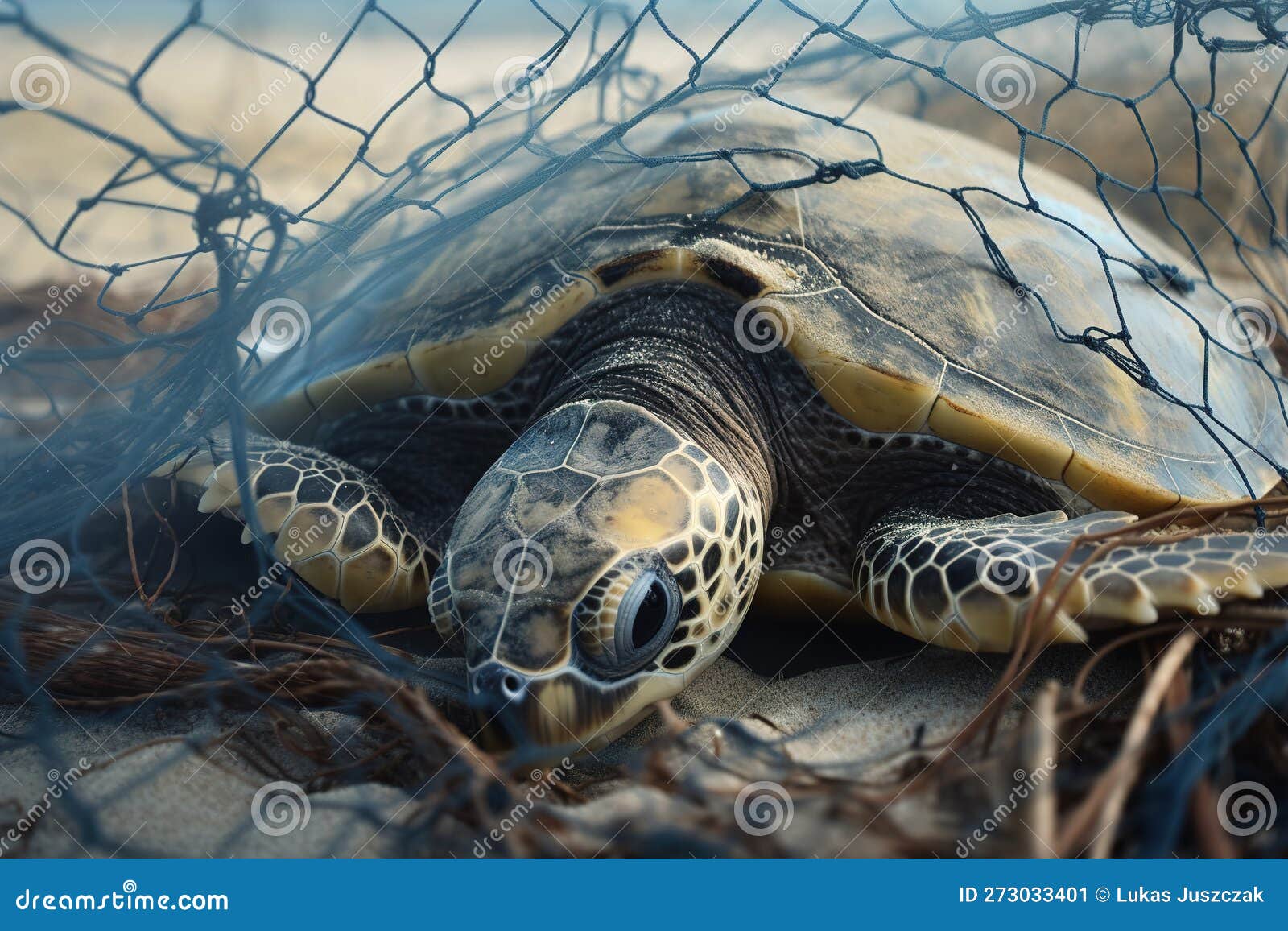 Turtle Trapped in Plastic Garbage Lying on the Beach. the Concept of an ...