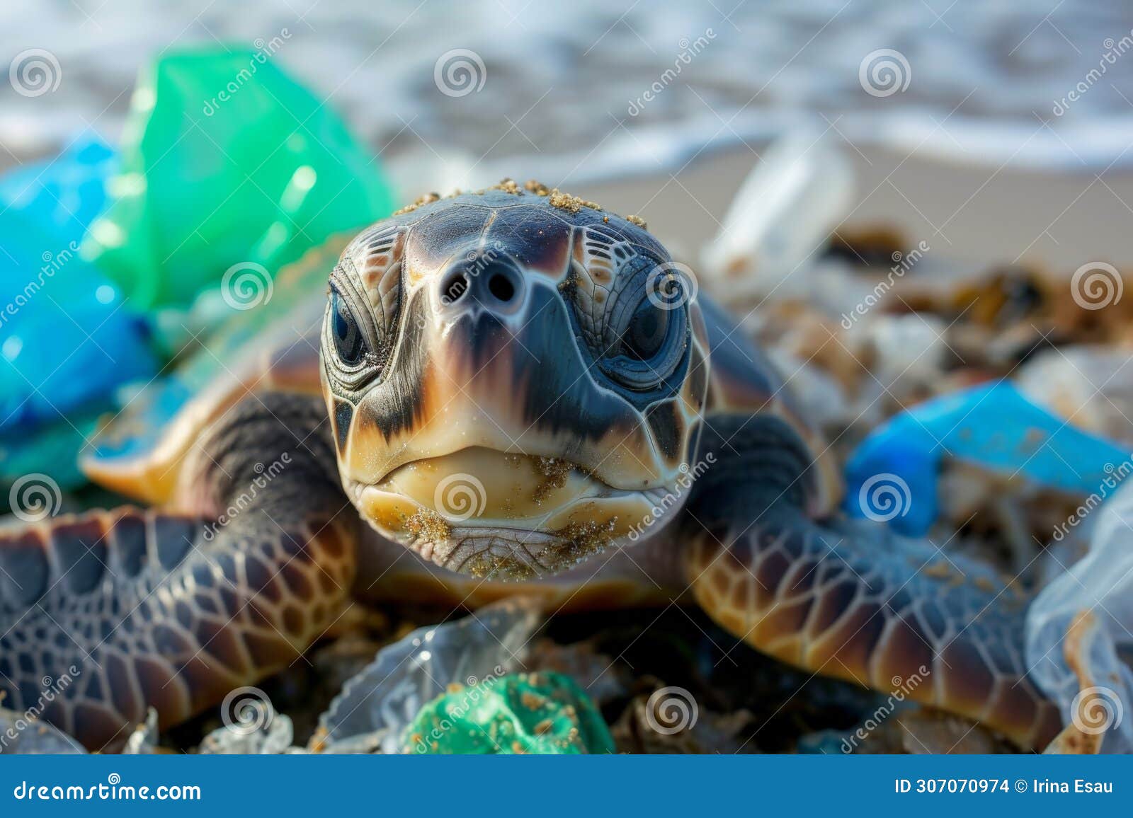 Turtle among Trash on the Seashore Stock Photo - Image of turtle ...