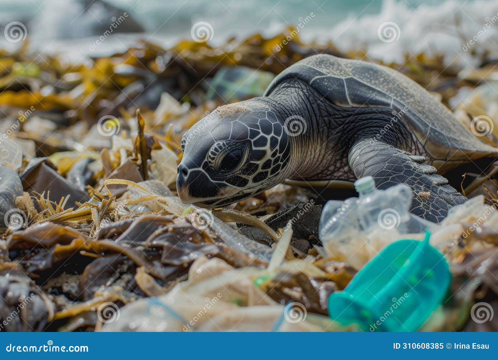 Turtle among Trash on the Seashore Stock Image - Image of trash ...