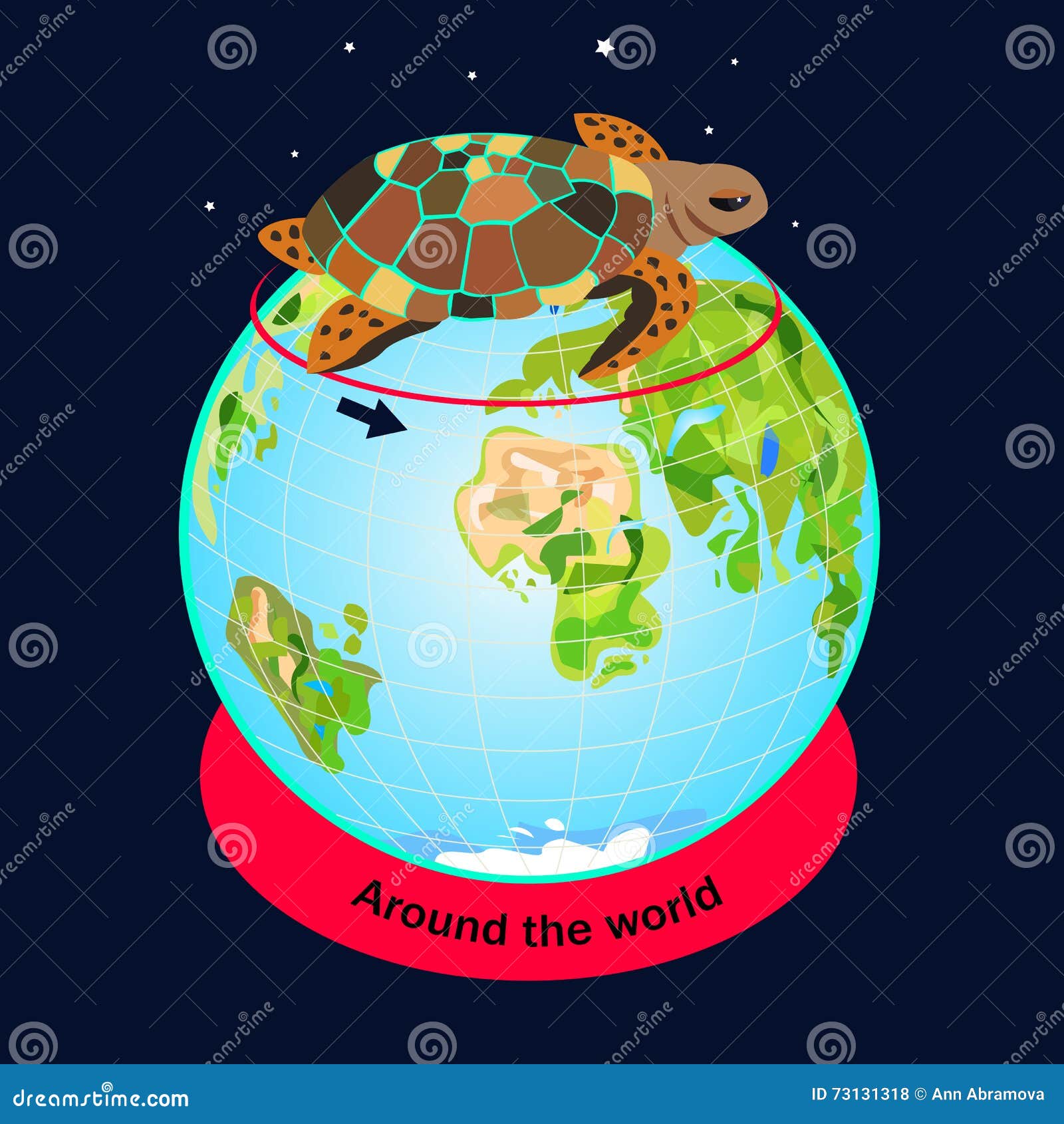 Turtle Travels Around the World Stock Vector - Illustration of sphere ...
