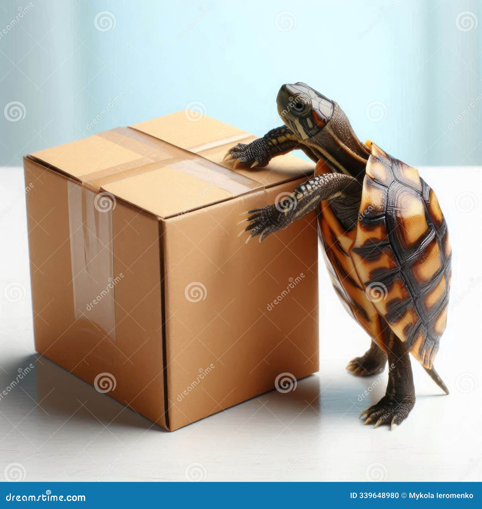 The Turtle Tries To Open the Box. Stock Photo - Image of patience ...